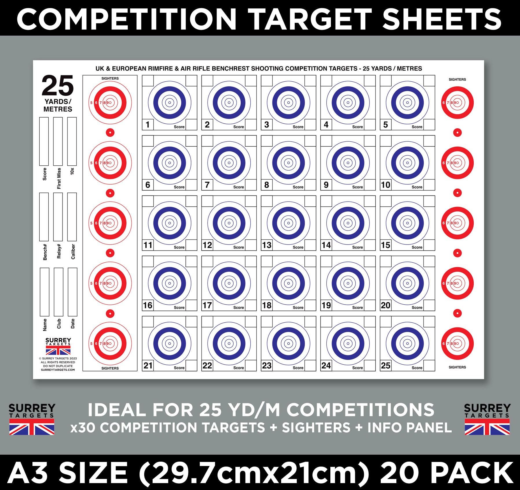 Competition Targets Sheets - 25 Yard/Meters - A3 Size - 20 Pack ...