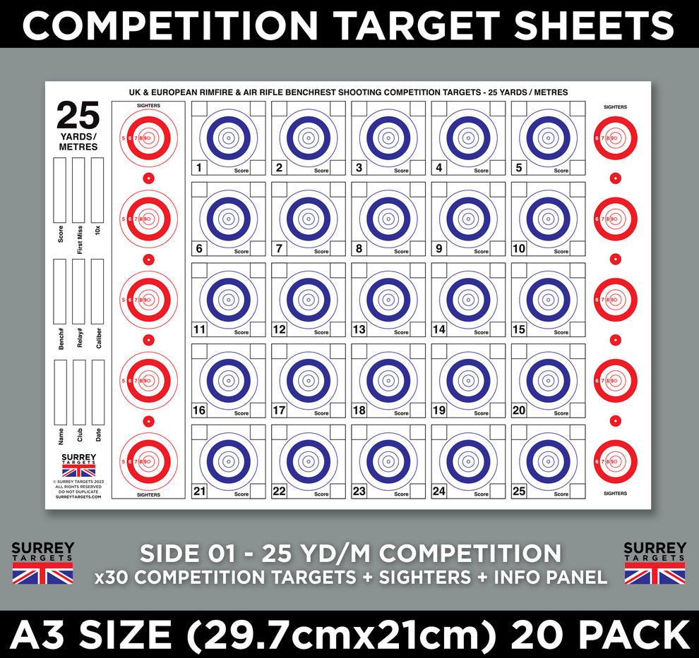 Competition & Practice Targets Sheets - Benchrest Rifle 25 Yards/Metre ...