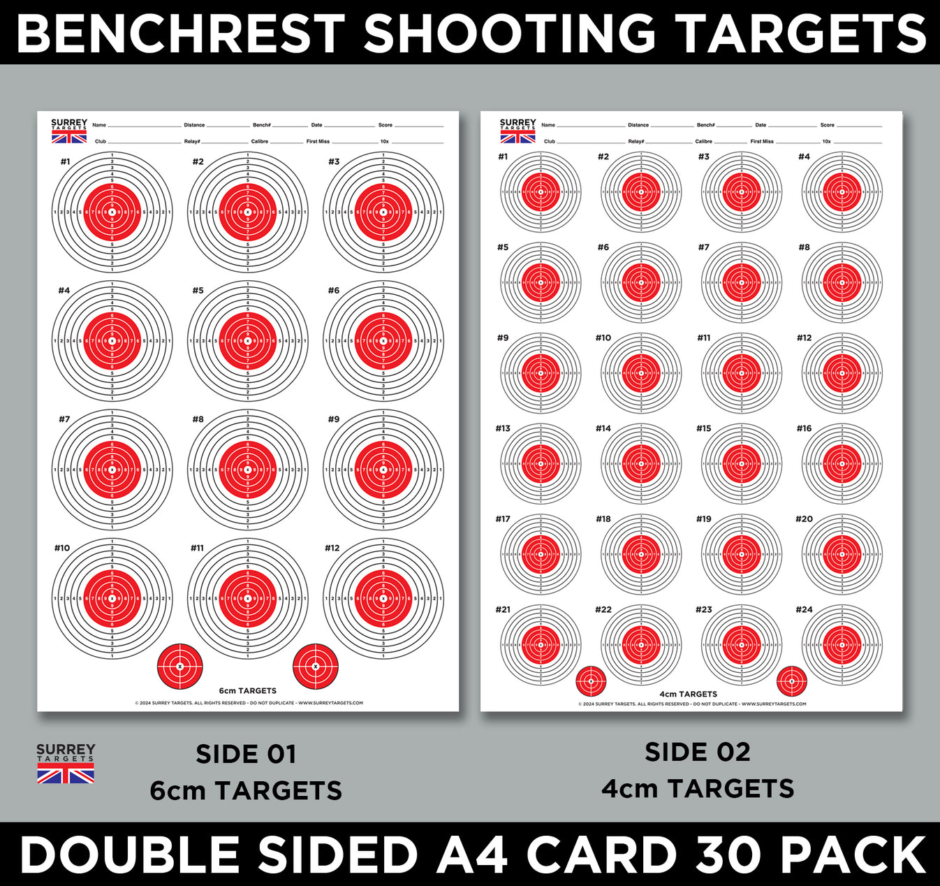 Benchrest Shooting 6cm & 4cm Diameter Targets A4 Card Air Rifle Pistol ...