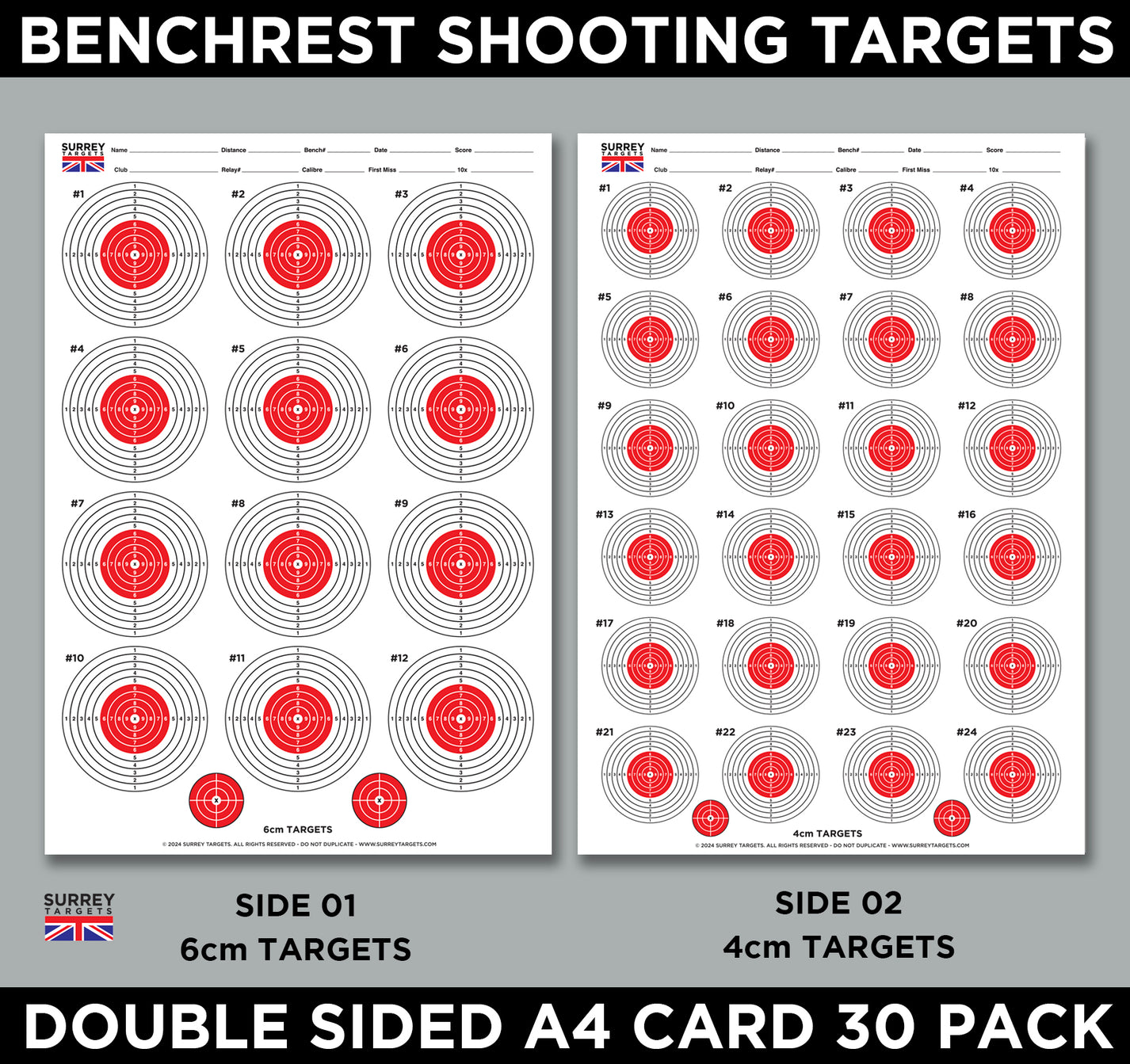 Benchrest Shooting 6cm & 4cm Diameter Targets A4 Card Air Rifle Pistol ...
