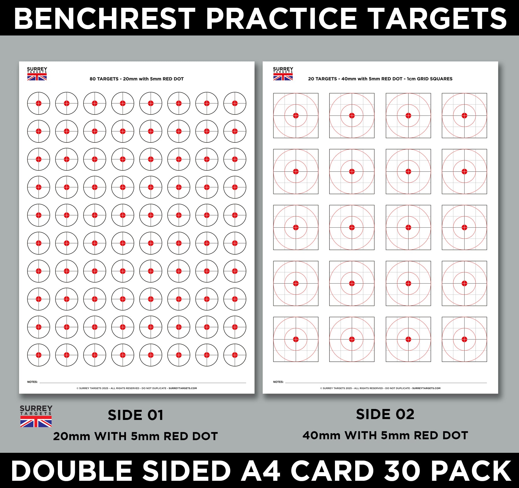 Benchrest Training & Practice Targets - 25yd/m & 50yd/m - Double Sided ...