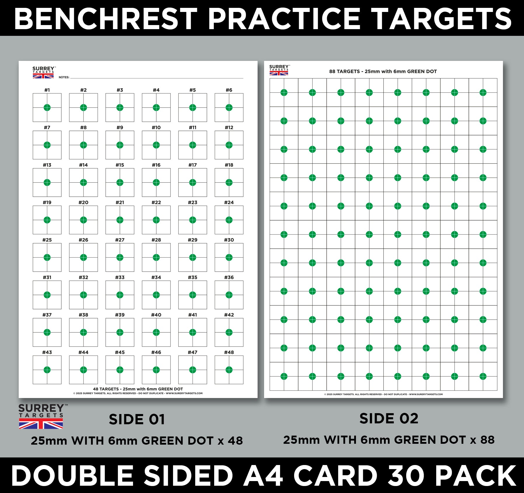 BENCHREST Shooting Targets 25mm GREEN DOT A4 Sheets Airsoft PCP Rifle ...